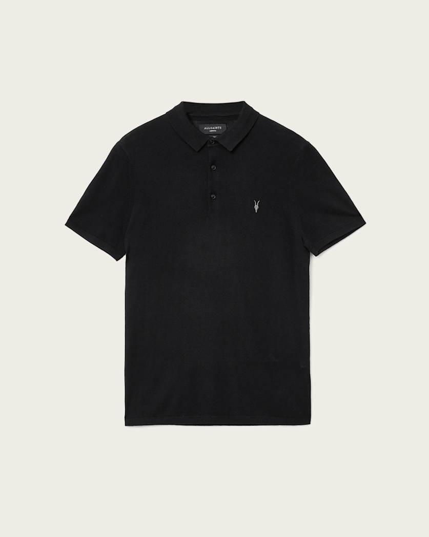 Mode Merino Short Sleeve Ramskull Polo Shirt Black | ALLSAINTS Canada